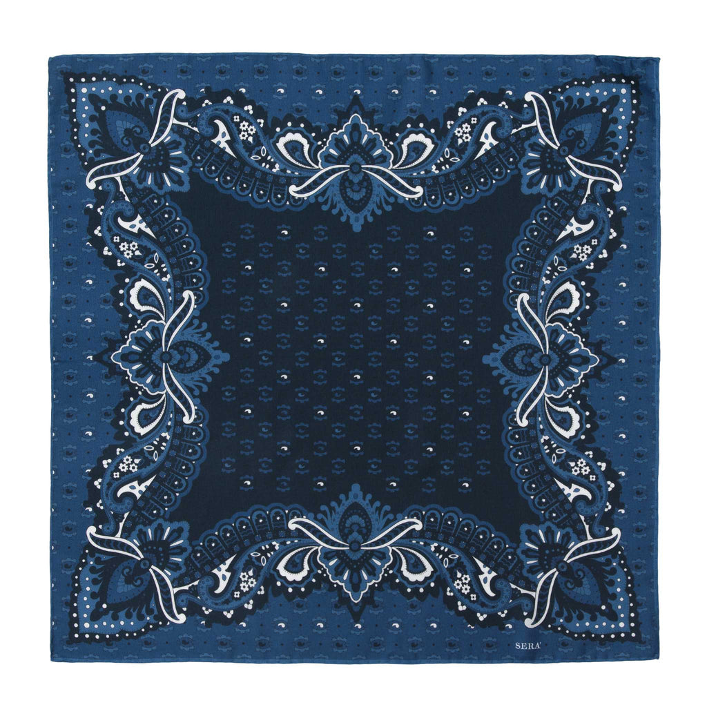 Bloom - Midnight Blue Cotton & Silk Bandana | Serà Fine Silk