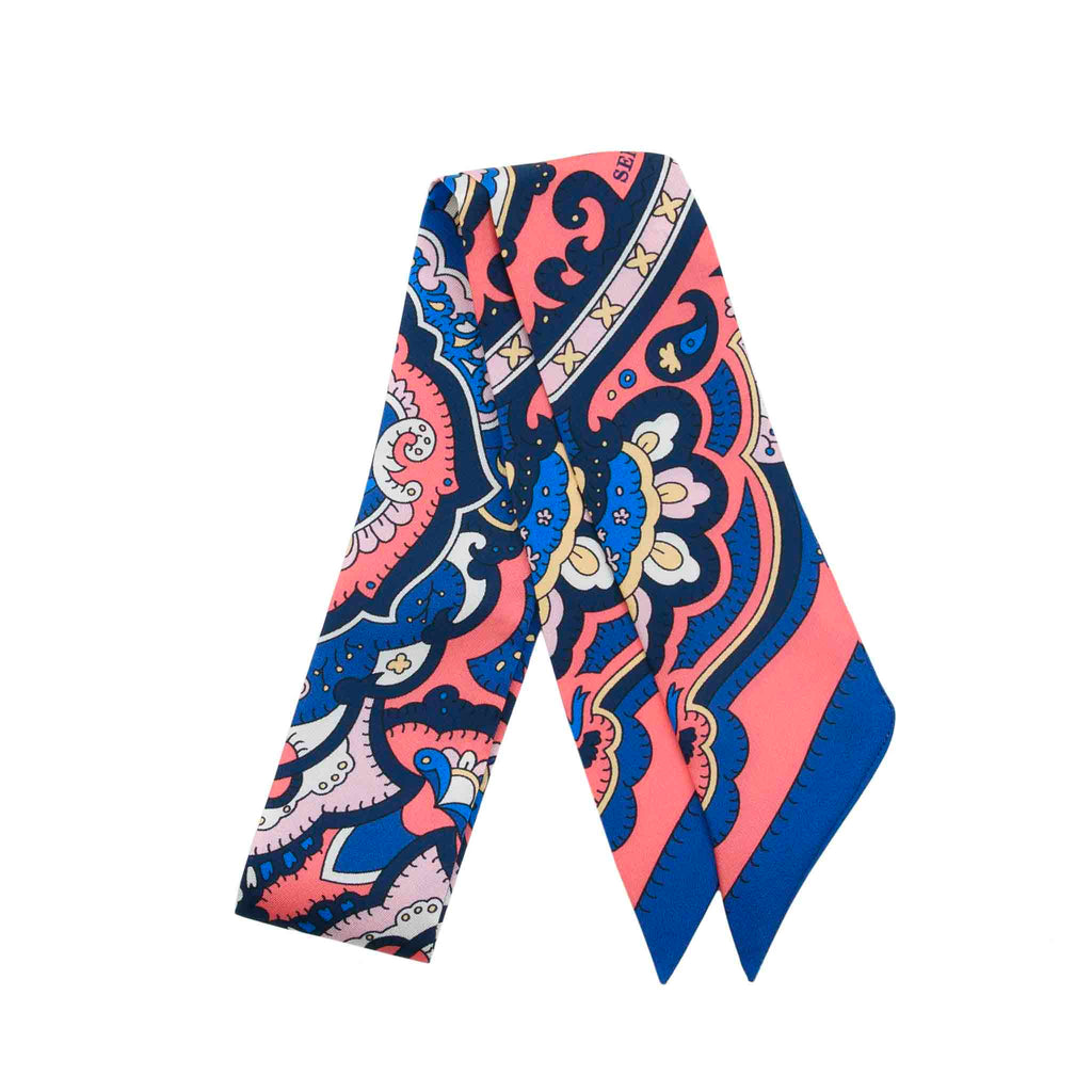 Diana - Pink & Blue Silk Twilly Scarf | Serà Fine Silk