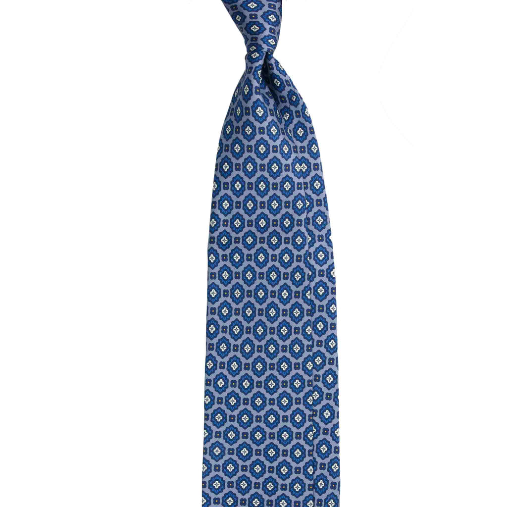 Grey with Light Blue and Yellow Medallions Silk Tie | Serà Fine Silk