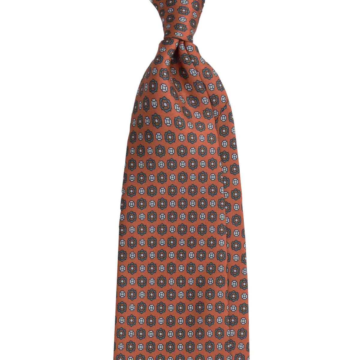 Orange Silk Tie with Blue Medallions | Handmade Italian Silk Necktie ...