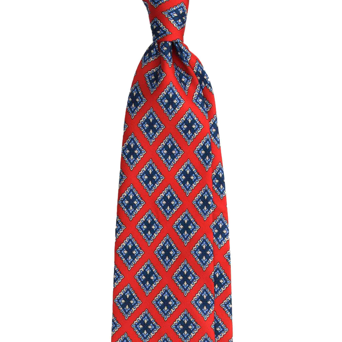 Red Silk Tie with Blue Diamond Pattern | Handmade Silk Tie Made in ...