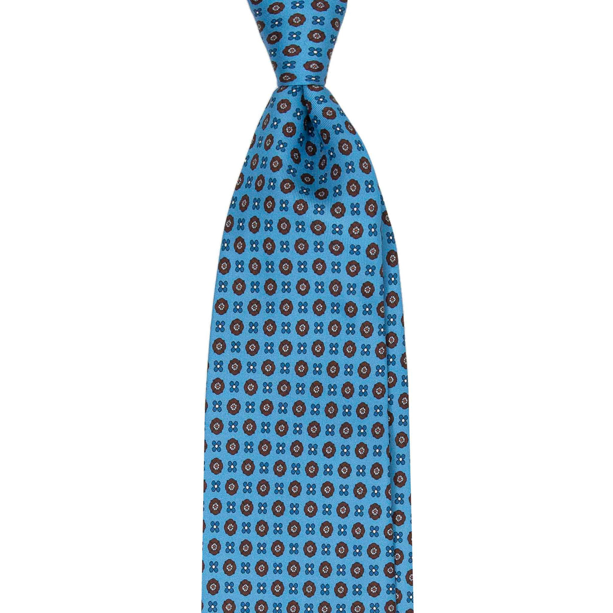 Light Blue Silk Tie with Brown Small Flowers | Serà Fine Silk